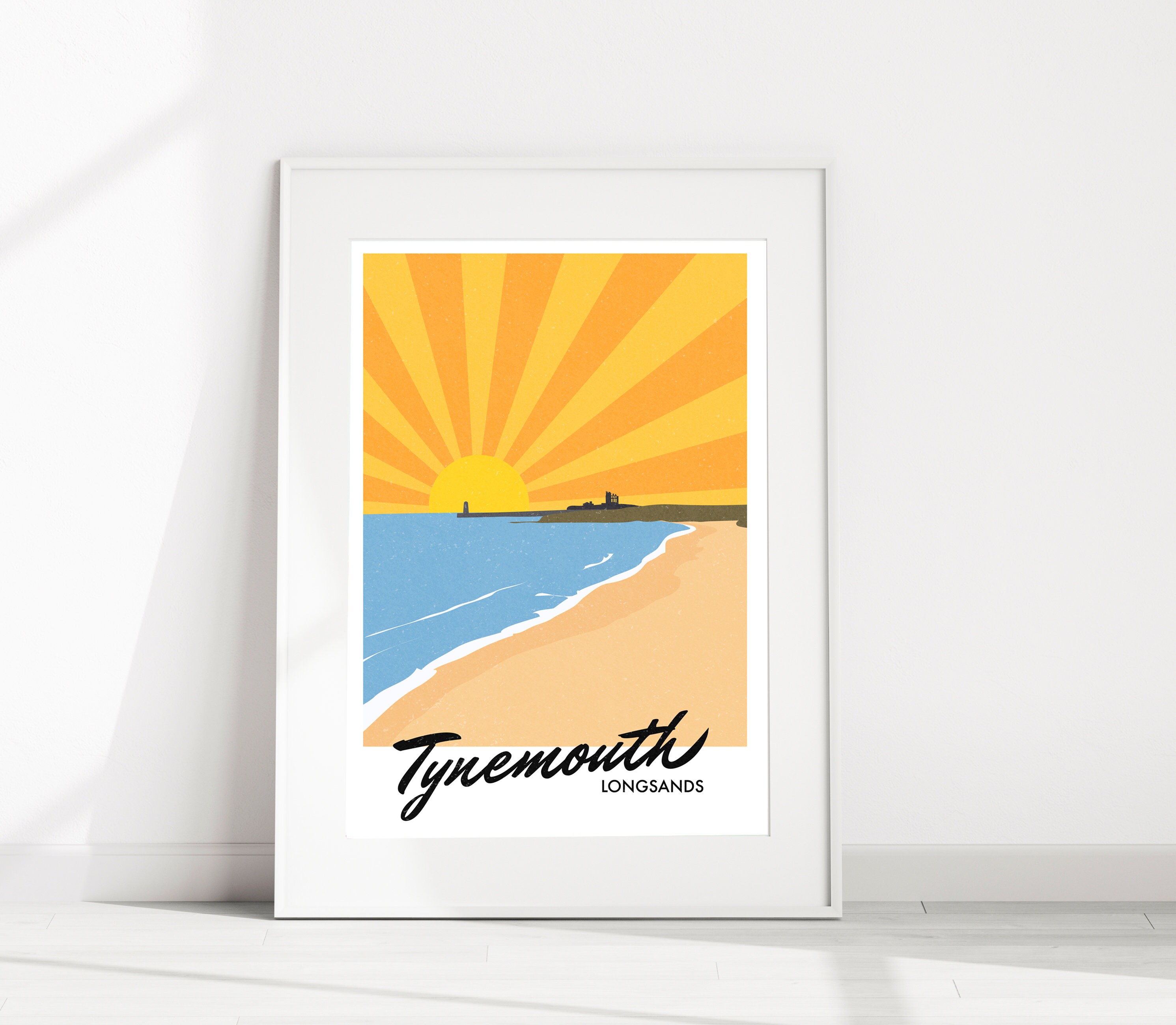 Tynemouth Longsands Beach Retro Style Travel Poster Print, Tynemouth ...