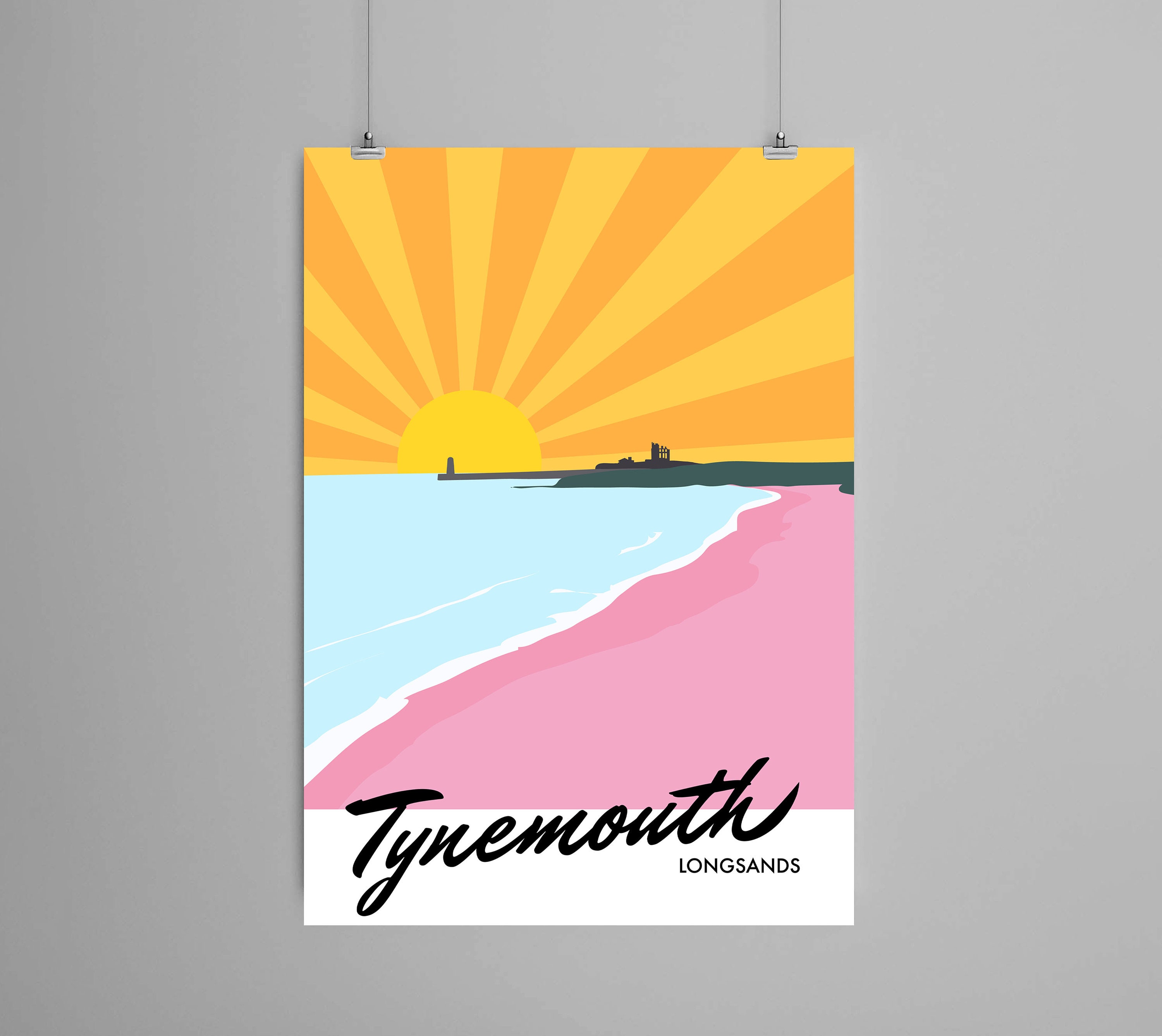 Tynemouth Longsands Beach Retro Style Travel Poster Print, Tynemouth ...