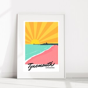 Tynemouth Longsands Beach Retro Style Travel Poster Print, Tynemouth ...