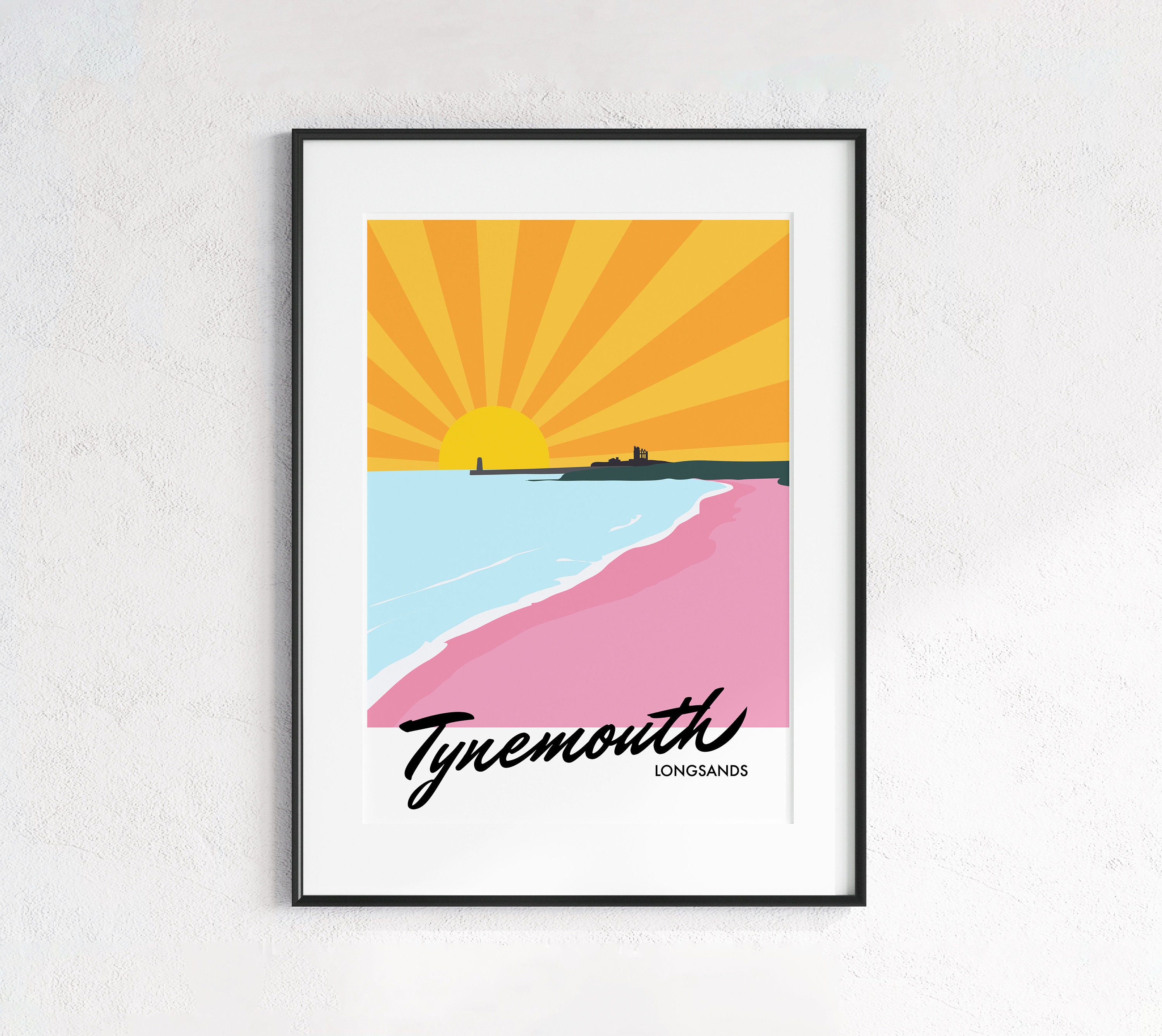 Tynemouth Longsands Beach Retro Style Travel Poster Print, Tynemouth ...