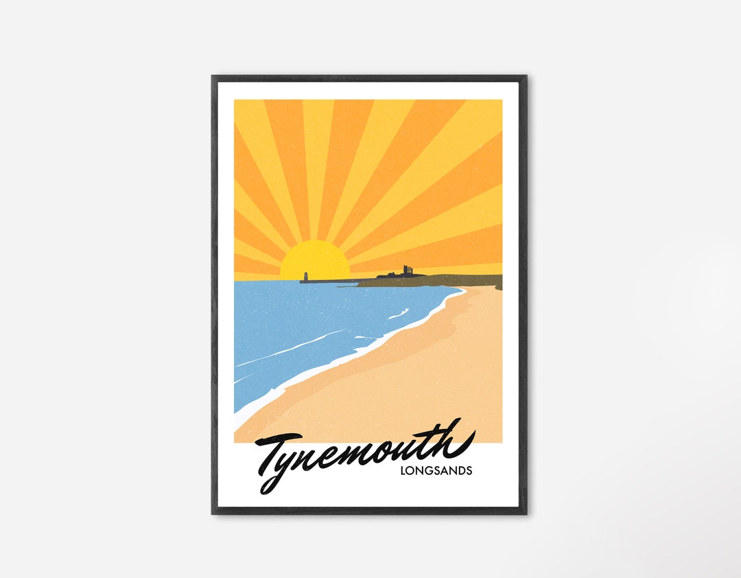 Tynemouth Longsands Beach Retro Style Travel Poster Print, Tynemouth ...
