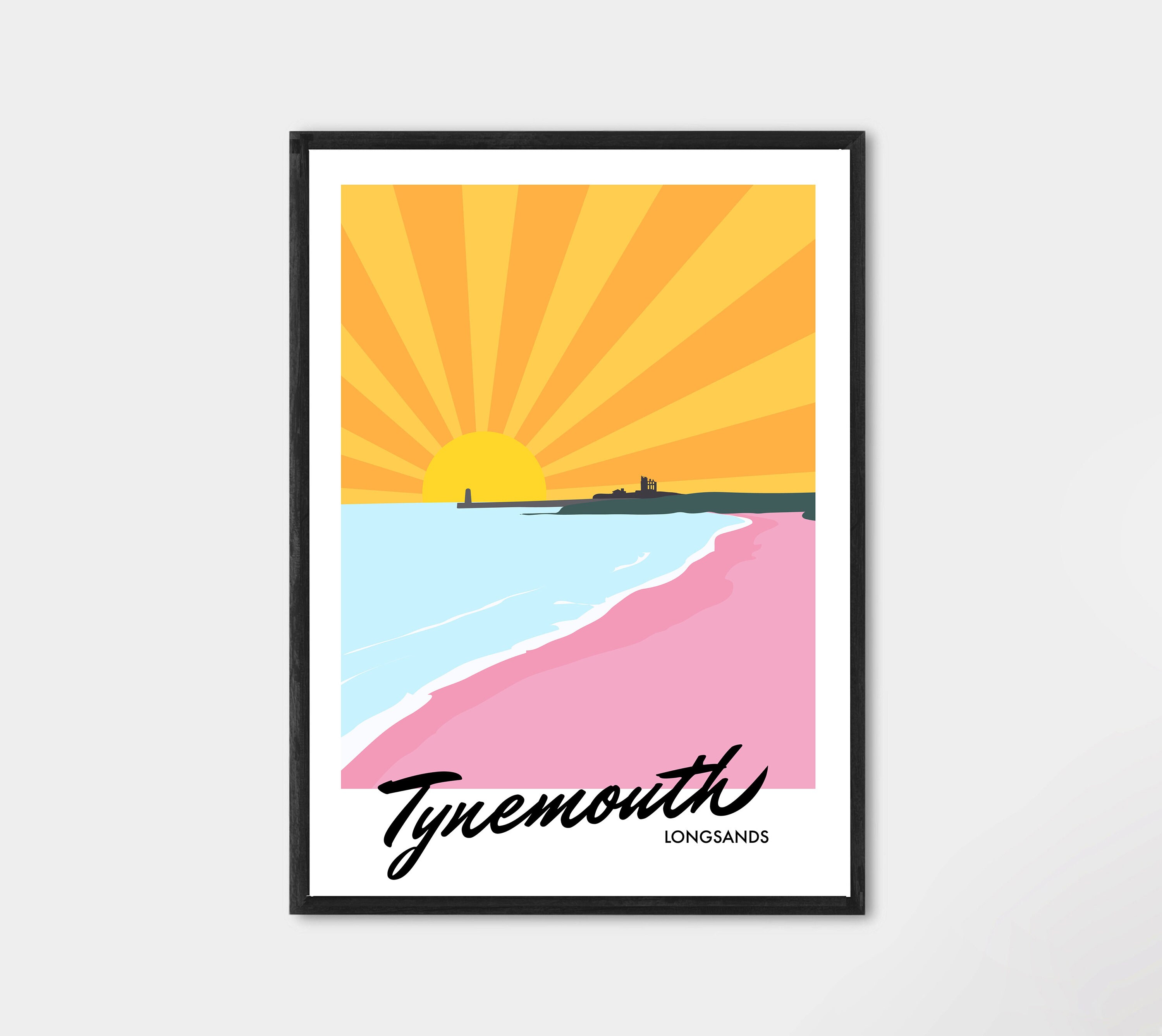 Tynemouth Longsands Beach Retro Style Travel Poster Print, Tynemouth ...