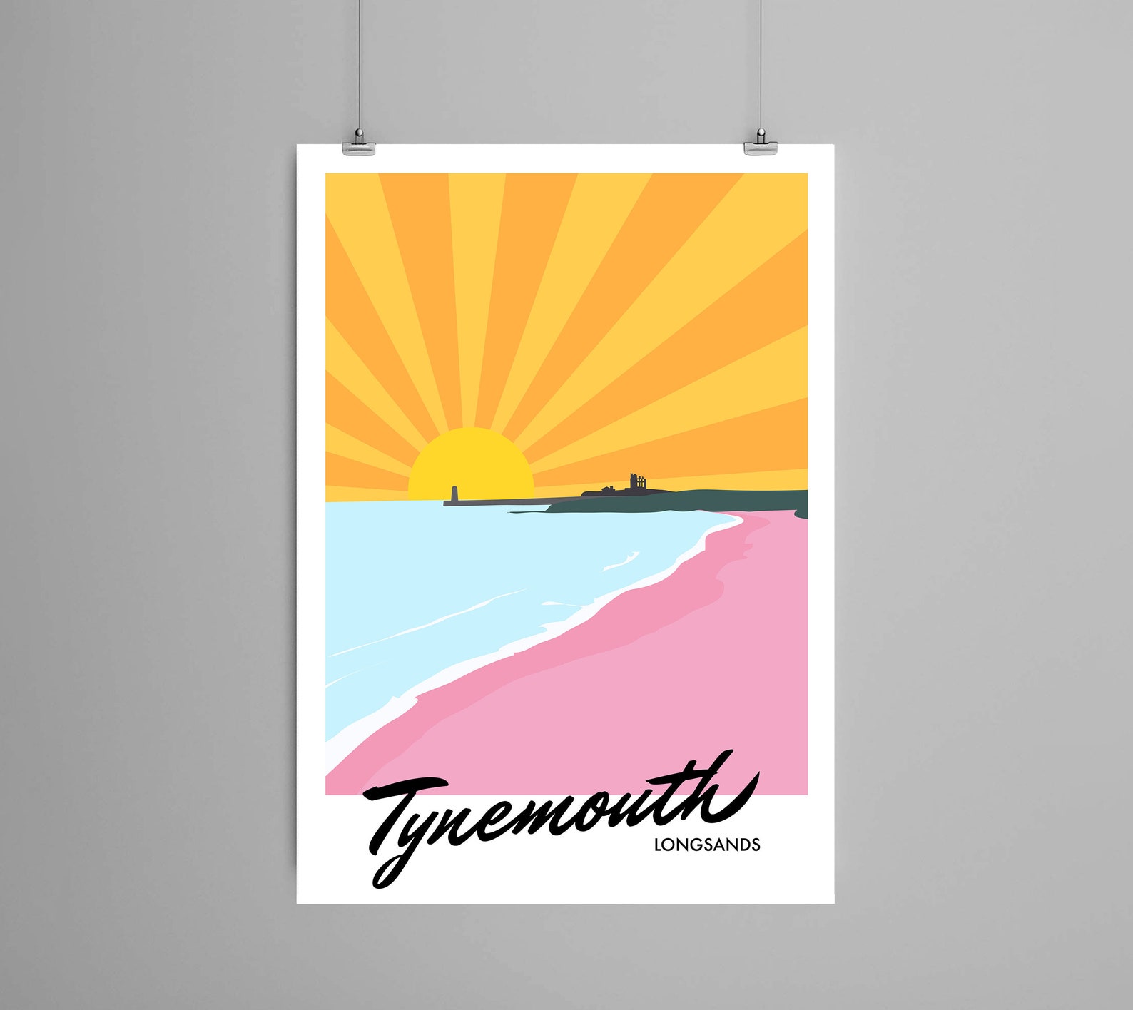 Tynemouth Longsands Beach Retro Style Travel Poster Print, Tynemouth ...