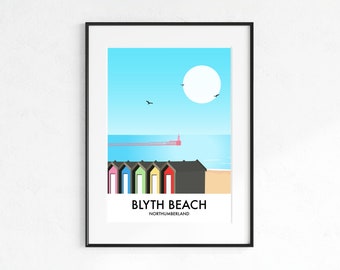 Tynemouth Longsands Beach Retro Style Travel Poster Print, Tynemouth ...
