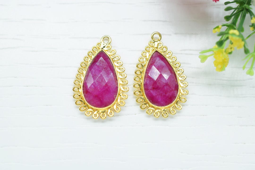 Radiant Ruby 12x20mm Teardrop Charms | Ruby Bezel Component Pendants ...