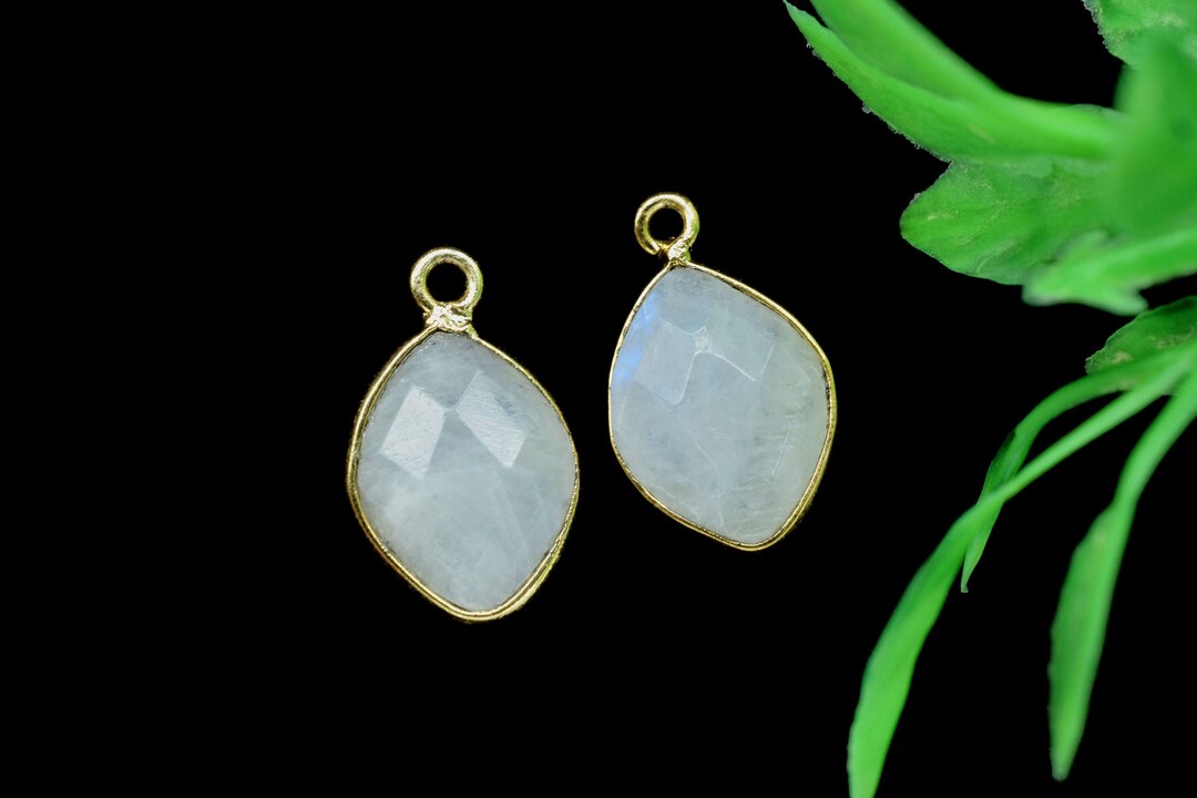 Moonstone Eye Shape Connectors - 10x13mm Faceted Gemstone Charms Gold ...