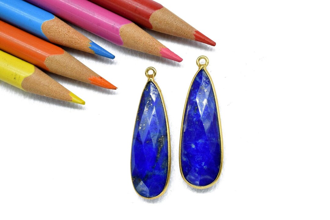 Deep Lapis Lazuli Pendant | 10x30mm Teardrop Shape | Gemstone Connector ...