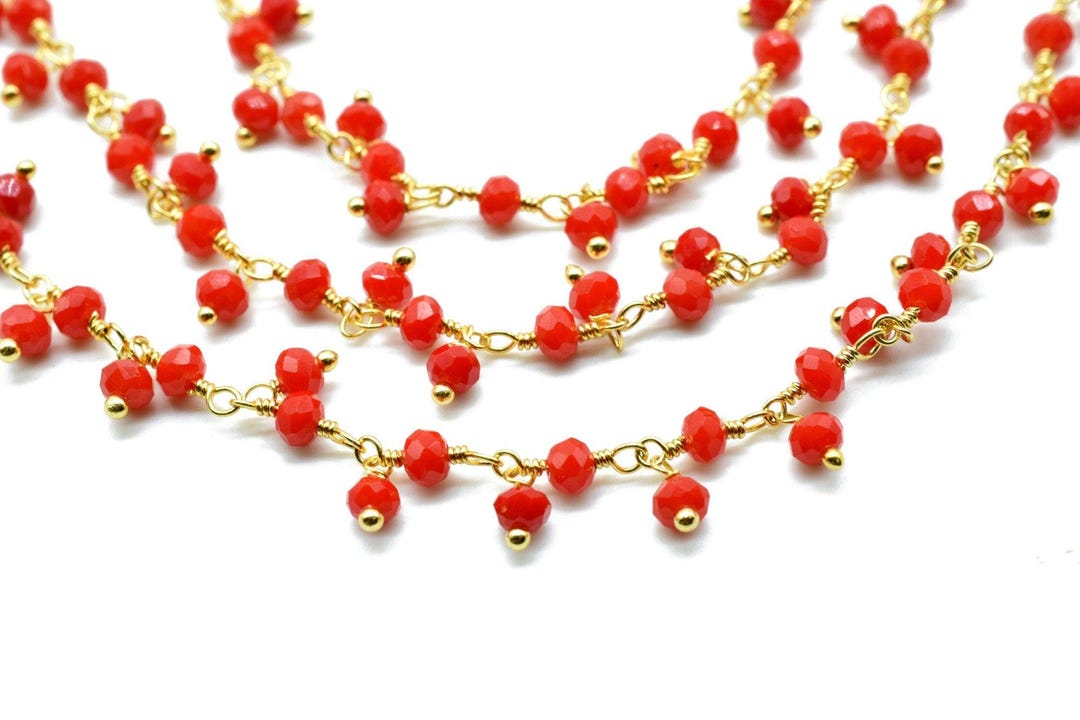 Stunning Red Coral Cluster Chain | Handmade Wire Wrapped Beaded Rosary ...