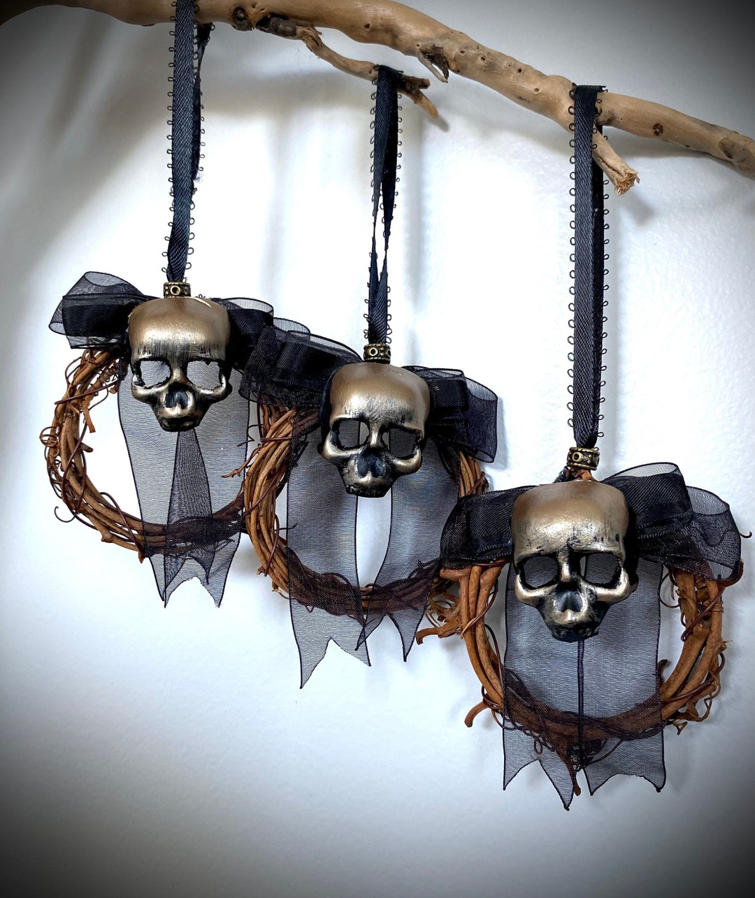 SET OF 3 Skull Mini Wreath, Gothmas Ornaments, Creepmas Decor ...