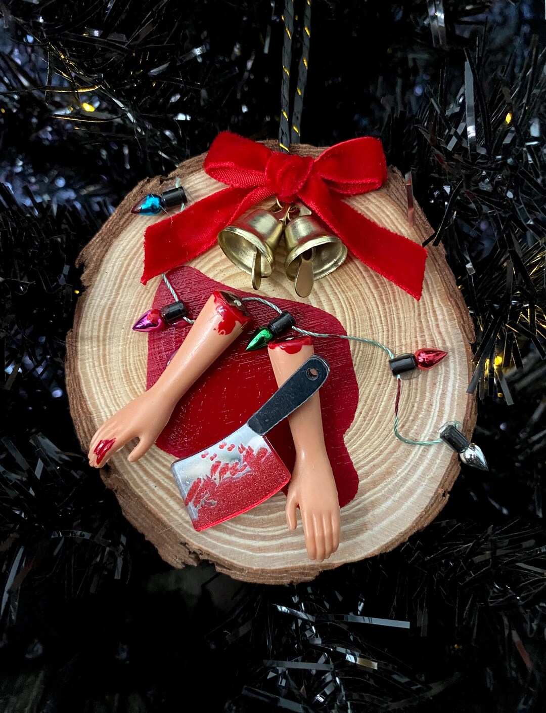 Severed Body Parts Festive Wood Slice Ornaments, Doll Parts, Gorenament ...