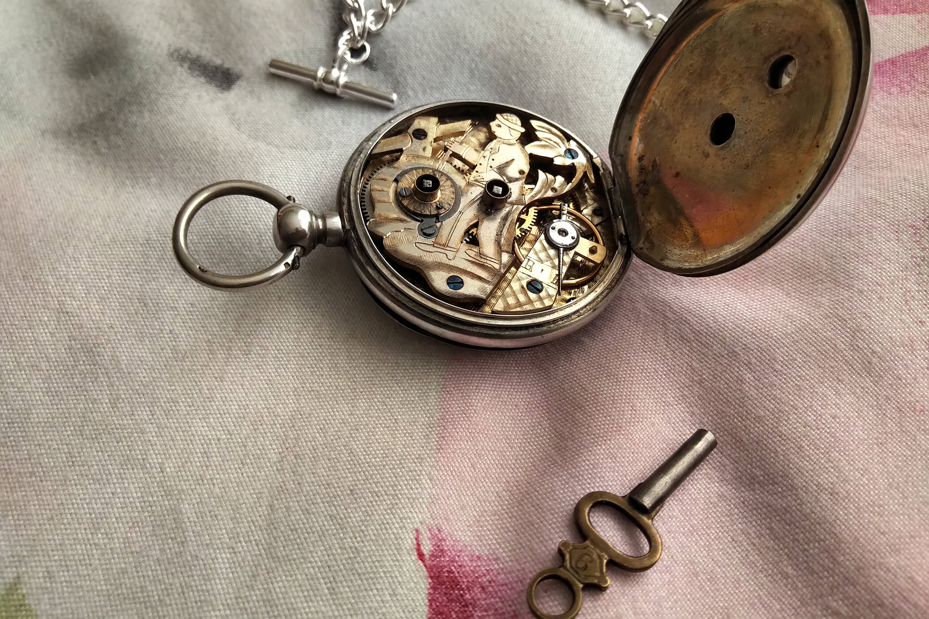 Antique Swiss Pocket Watch, Cylinder Key Wind, Elaborately Engraved ...