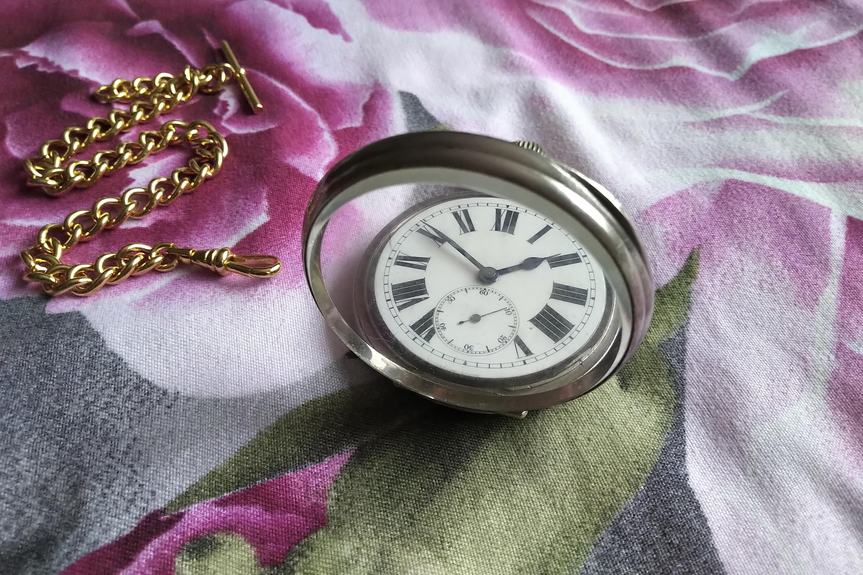 Antique Billodes Goliath Open Face Pocket Watch, With Albert Chain and ...