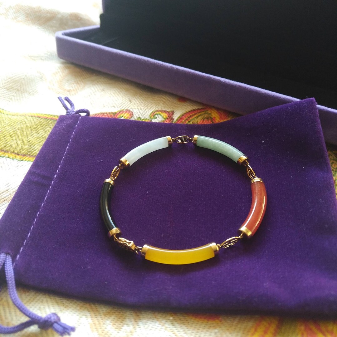Vintage Multi-colored Jade Bracelet With 14 Karat Gold Links - Etsy