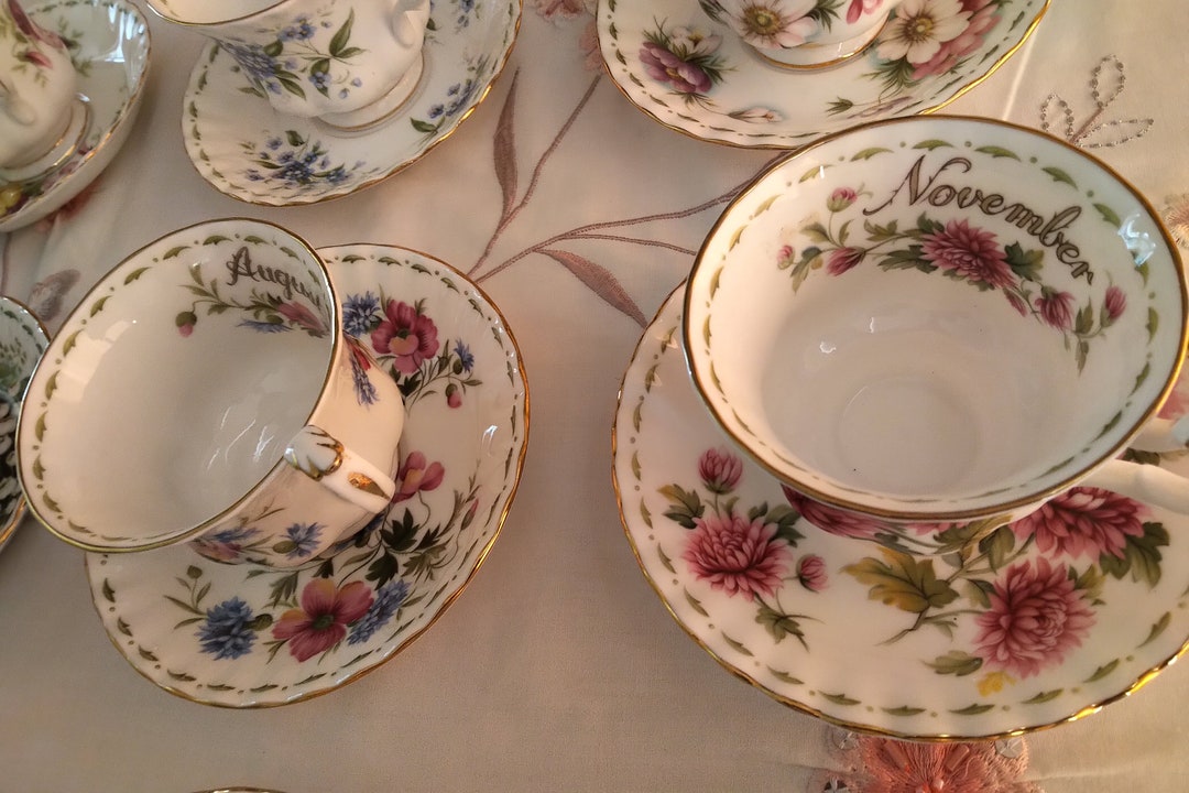 Vintage, Royal Albert, Flower of the Month Tea Cups and Saucers ...