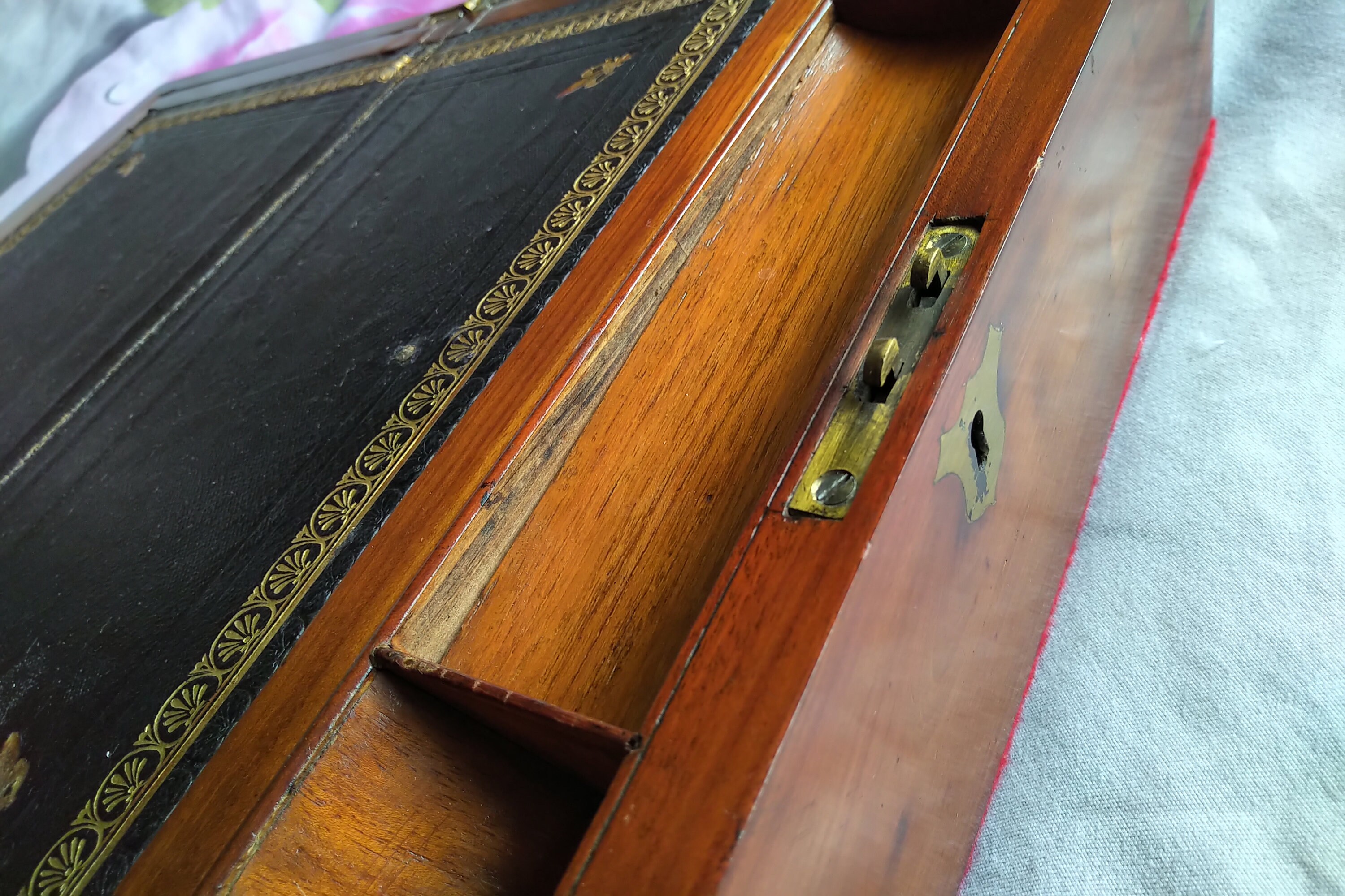 Antique Compact Wooden Writing Slope, Complete With Feather Dip Pen ...