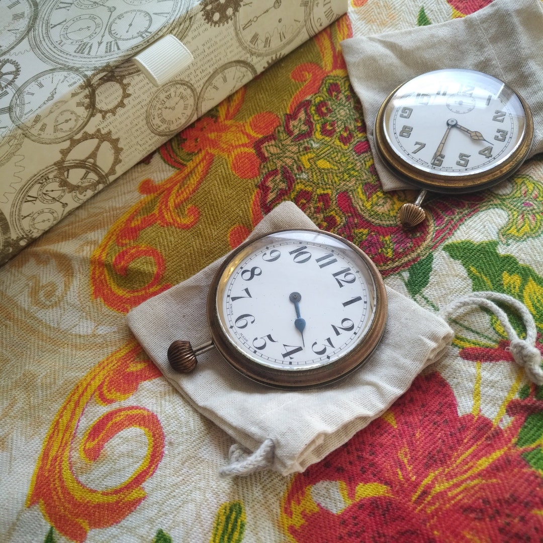 Antique Rare Swiss Made Large Pocket Watch Styled Pair of Desk Clocks ...