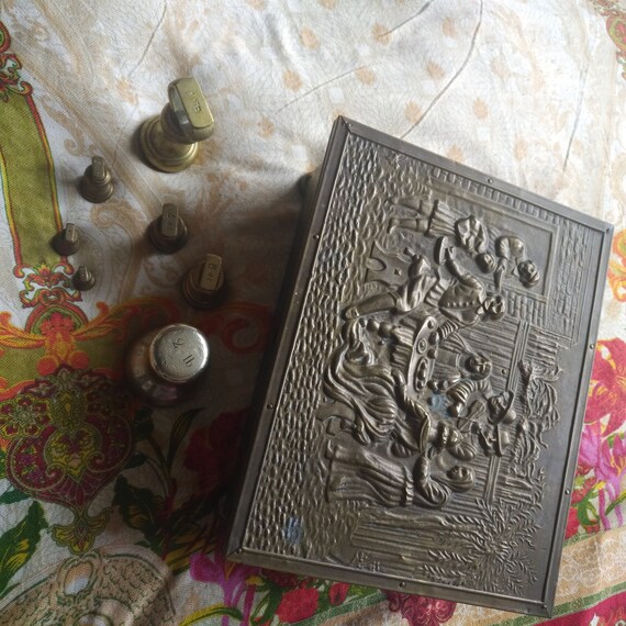 Antique Brass Repousse Storage Box With Imperial Weights - Etsy