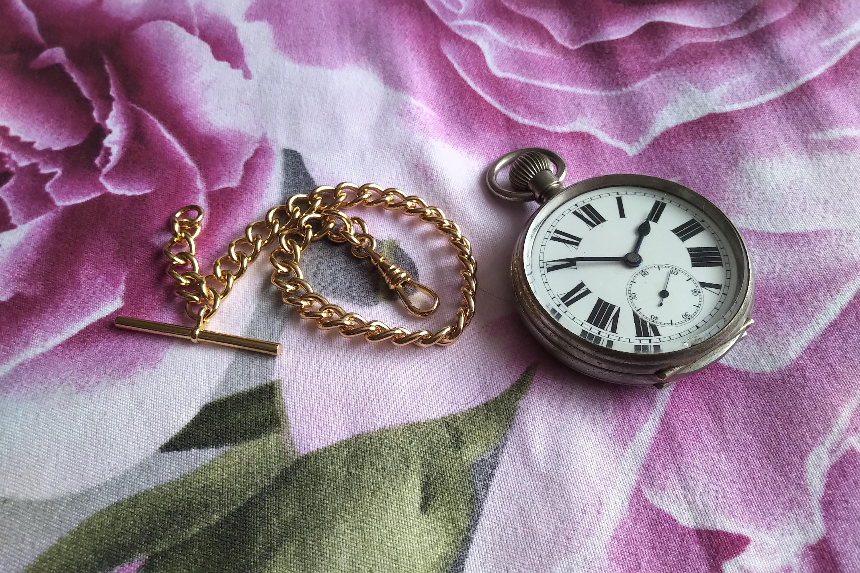 Antique Billodes Goliath Open Face Pocket Watch, With Albert Chain and ...