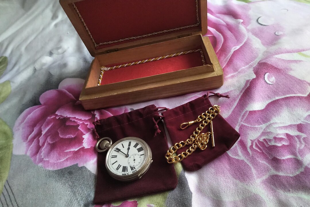 Antique Billodes Goliath Open Face Pocket Watch, With Albert Chain and ...