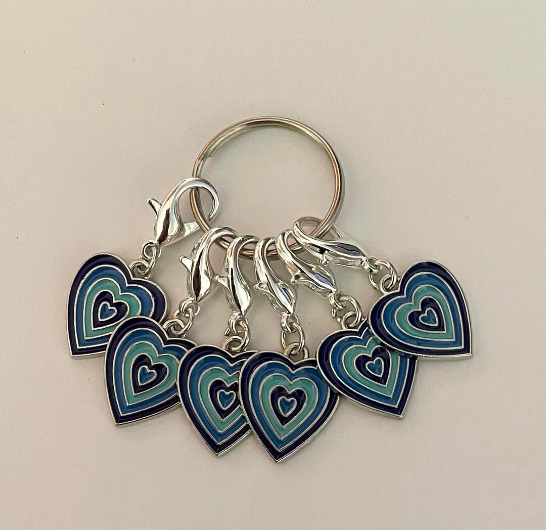 Stitch Marker SET of 6 Blue Hearts Markers Crochet Knitting Counter ...