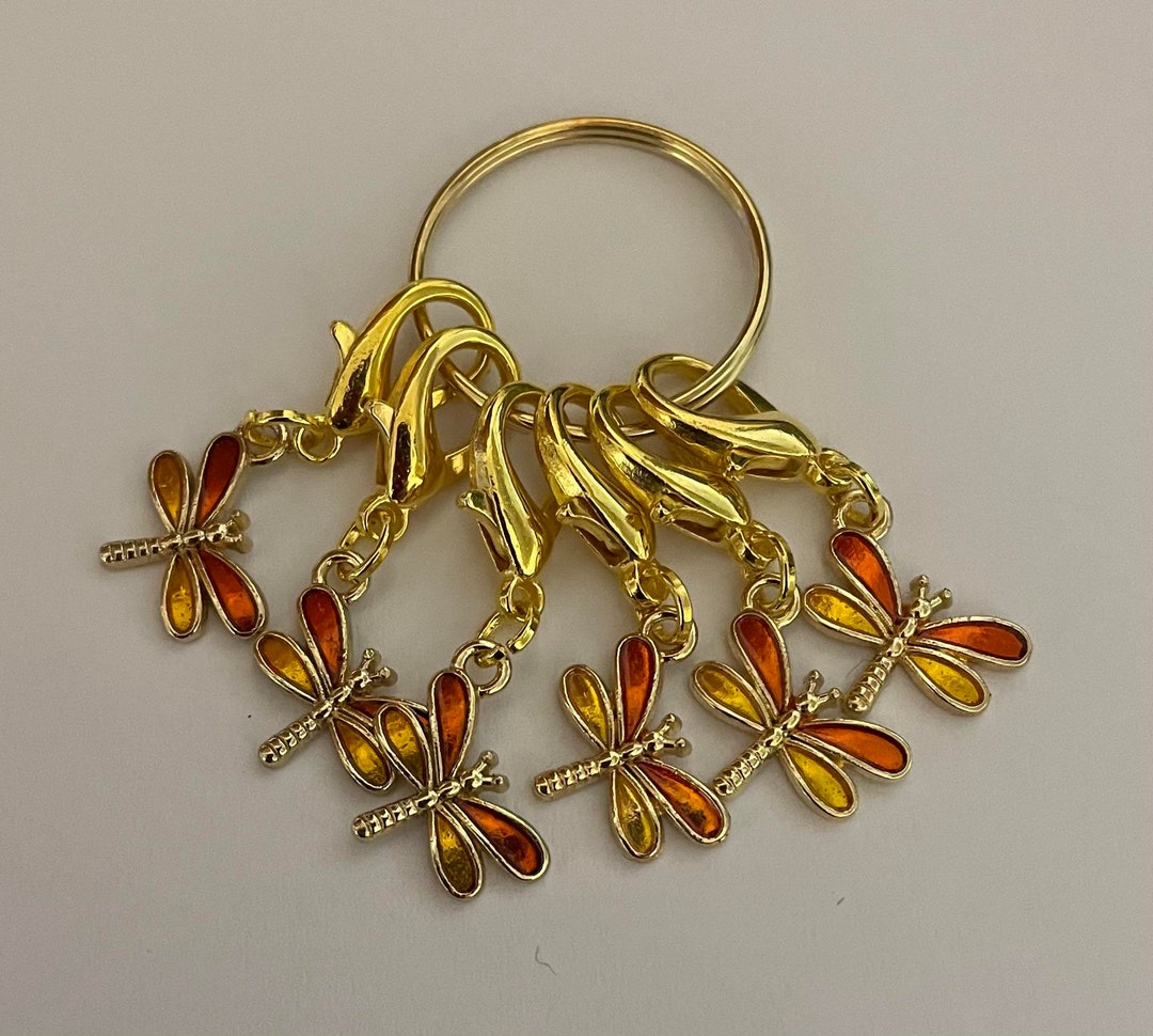 Stitch Marker SET of 6 Small Autumn Dragonflies Markers Crochet ...