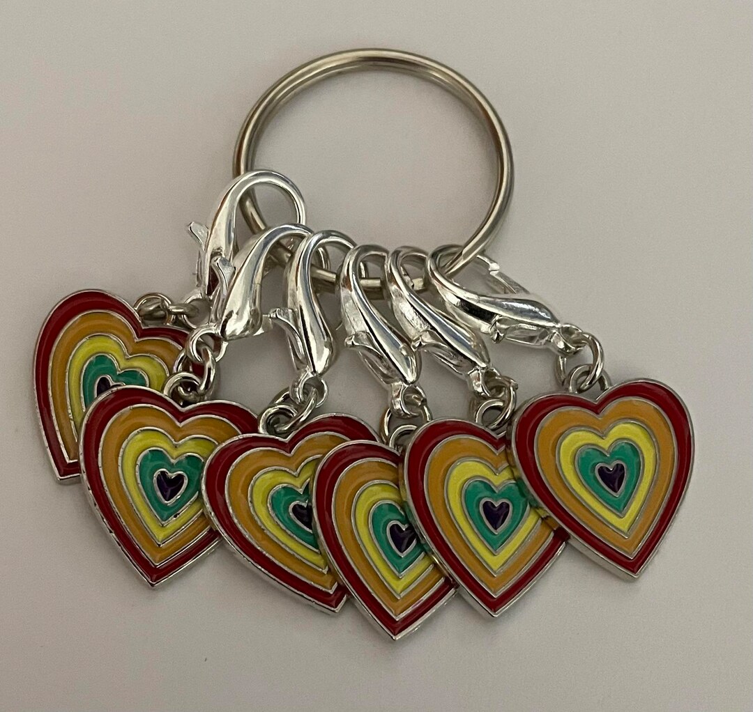 Stitch Marker SET of 6 Rainbow Hearts Crochet Knitting Counter Counters ...