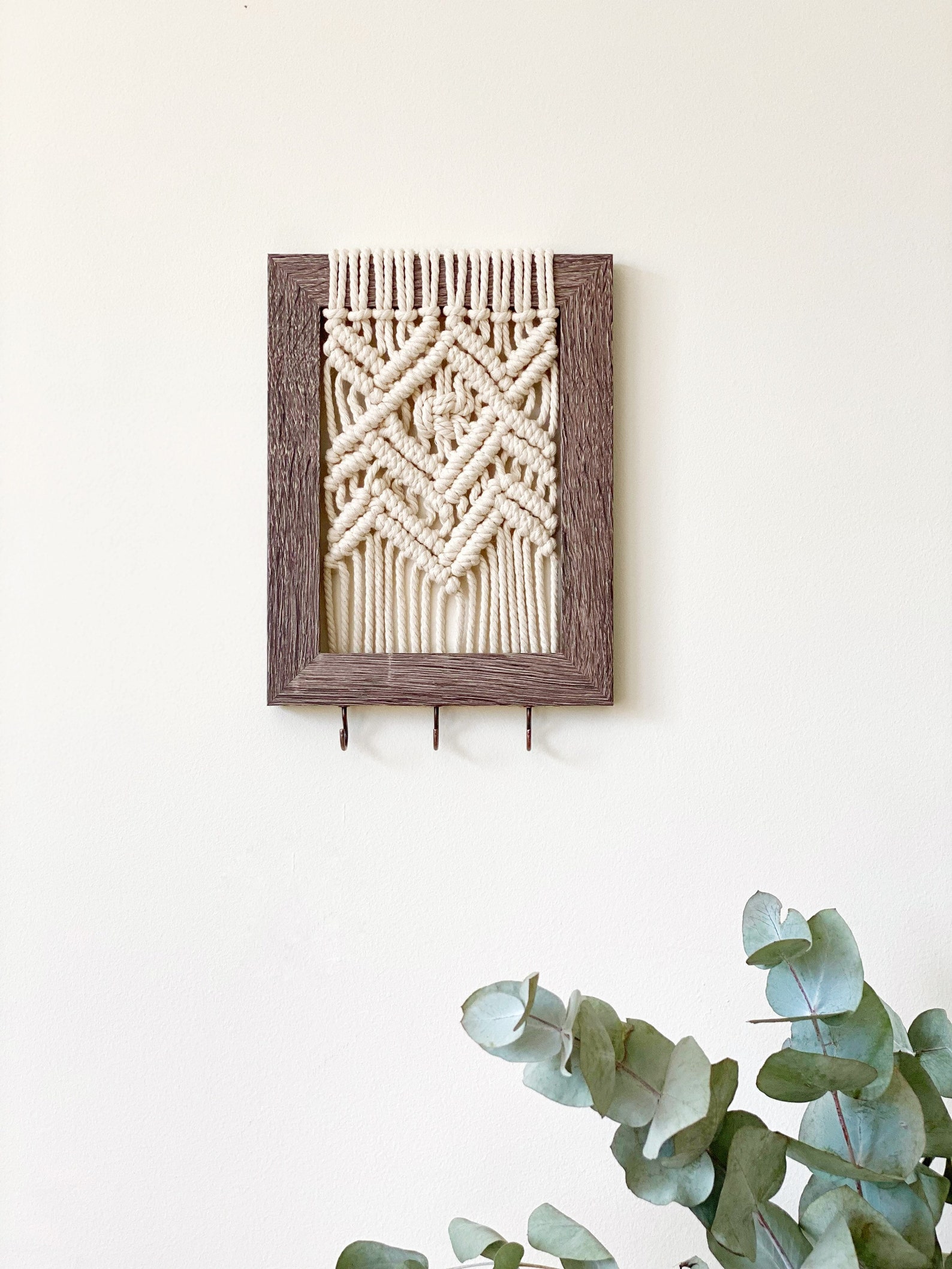 Macrame Framed Key Holder Hooks Jewelry Holder Bohemian - Etsy