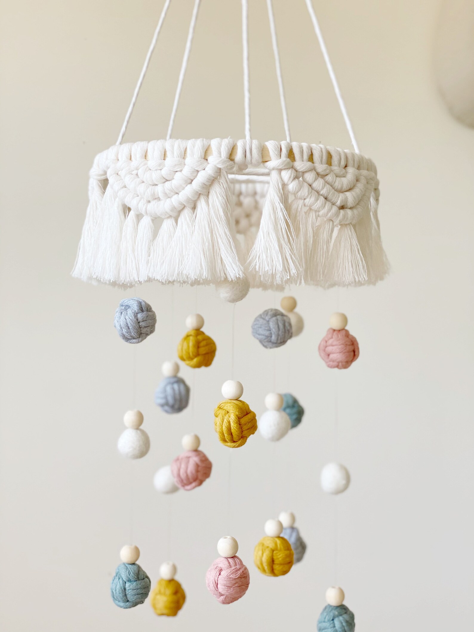 Macrame Nursery Mobile: Handwoven Monkey Fist Knots, Baby Room Decor - Etsy
