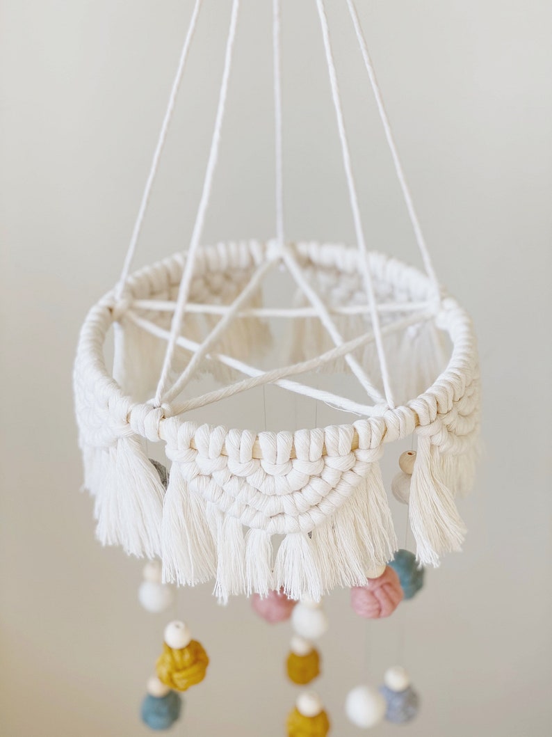 Macrame Nursery Mobile: Handwoven Monkey Fist Knots, Baby Room Decor - Etsy