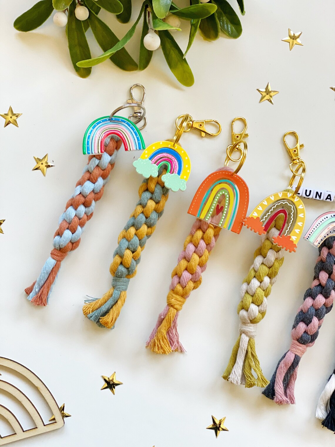 Macrame Rainbow Keychain: Personalized Kids Backpack Accessory - Etsy
