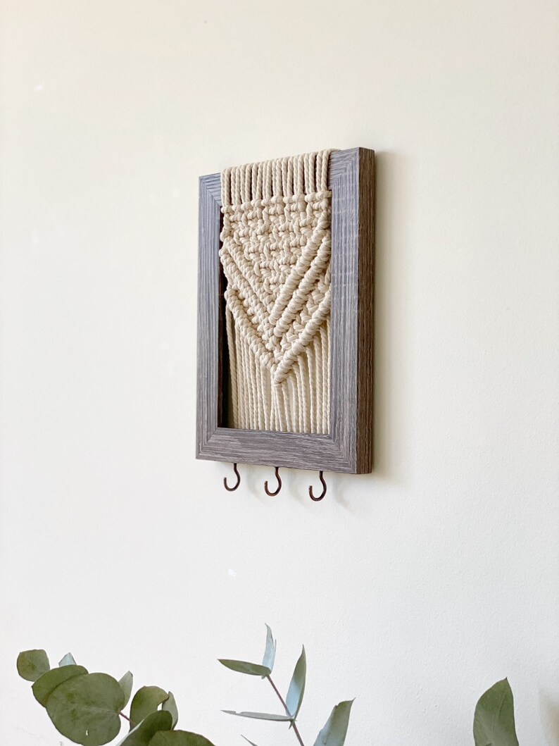Macrame Framed Key Holder Hooks Jewelry Holder Bohemian - Etsy