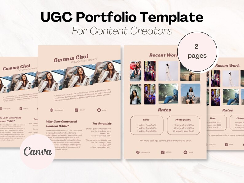 UGC Creator Portfolio Template, Canva Media Kit (2 Pages) - Etsy