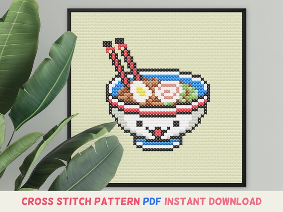 Ramen Cross Stitch Pattern Kawaii Digital Beginner DIY | Etsy