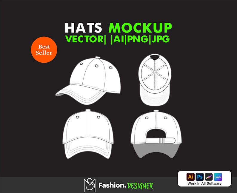 Men's Hat Mockup Vector | Hat Tech Pack Template | Streetwear Hat ...