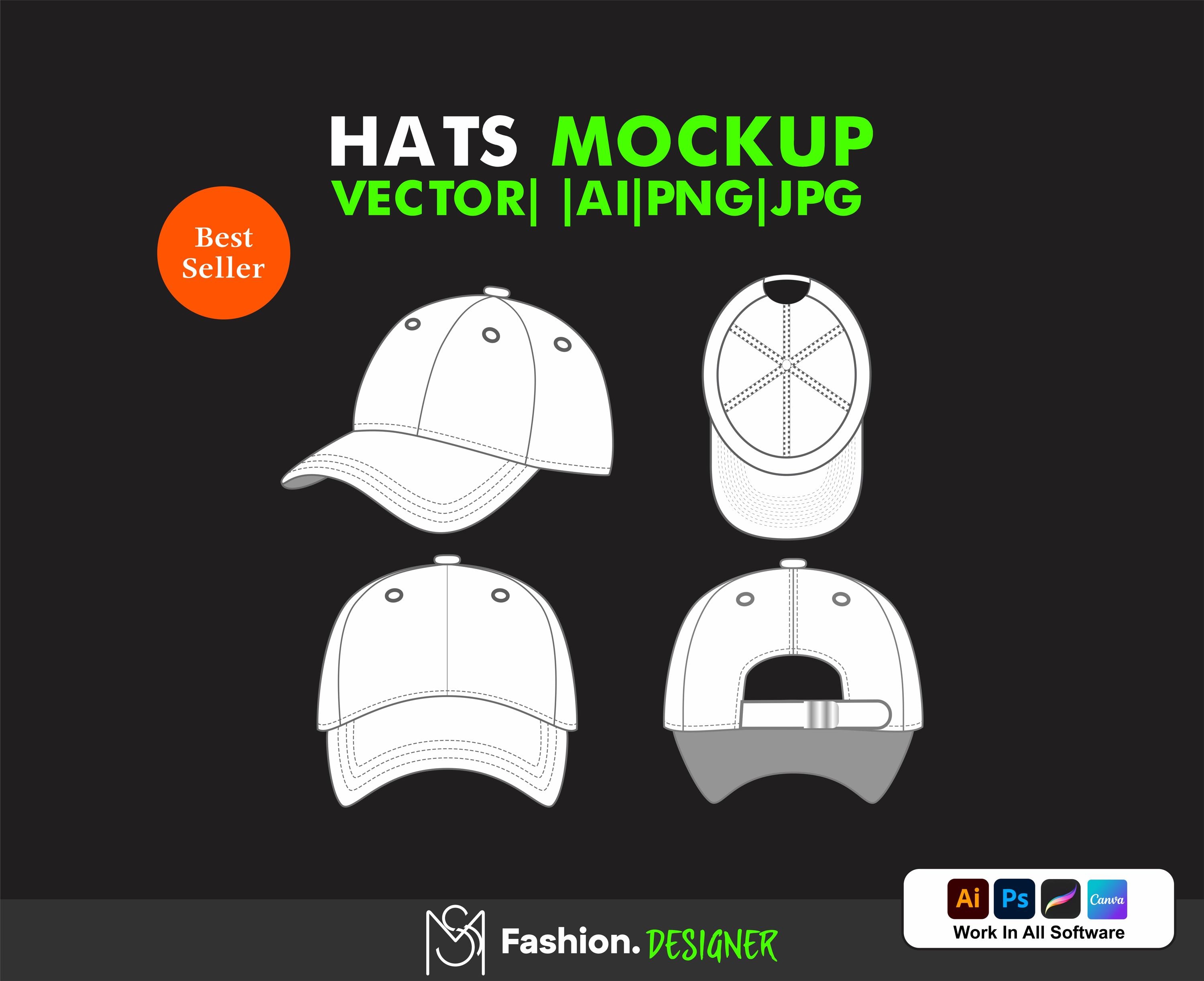 Men's Hat Mockup Vector | Hat Tech Pack Template | Streetwear Hat ...