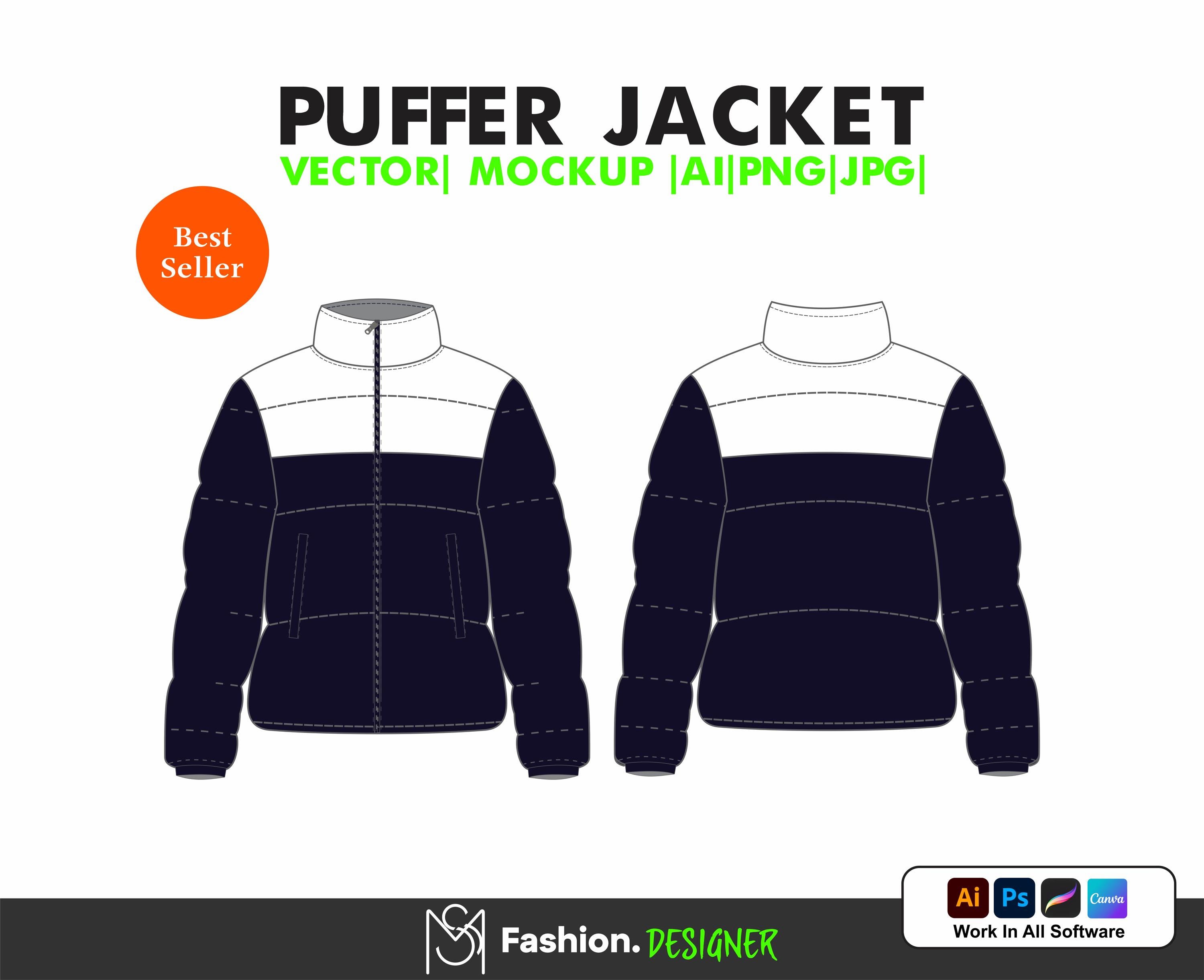 Streetwear Puffer Jacket (TNF) Mockup Vector Adobe Illustrator ...