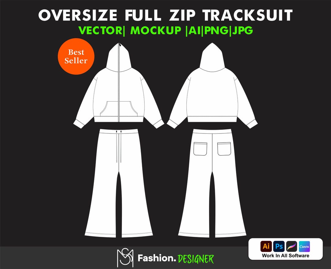 Tracksuits Vector Mockup | Streetwear Hoodie Mockup Tech Pack Cad ...