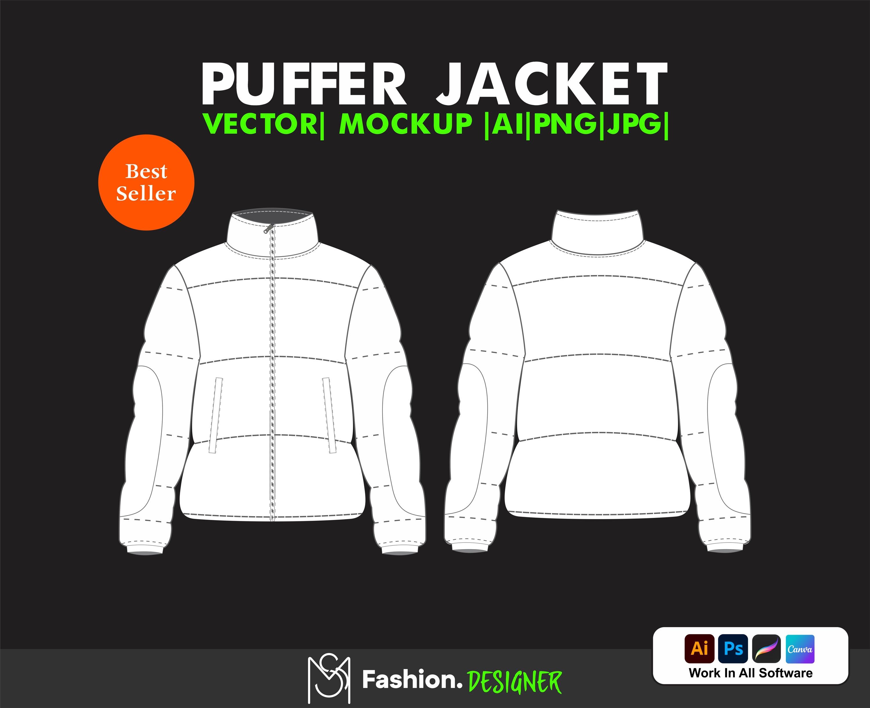 Streetwear Puffer Jacket (TNF) Mockup Vector Adobe Illustrator ...