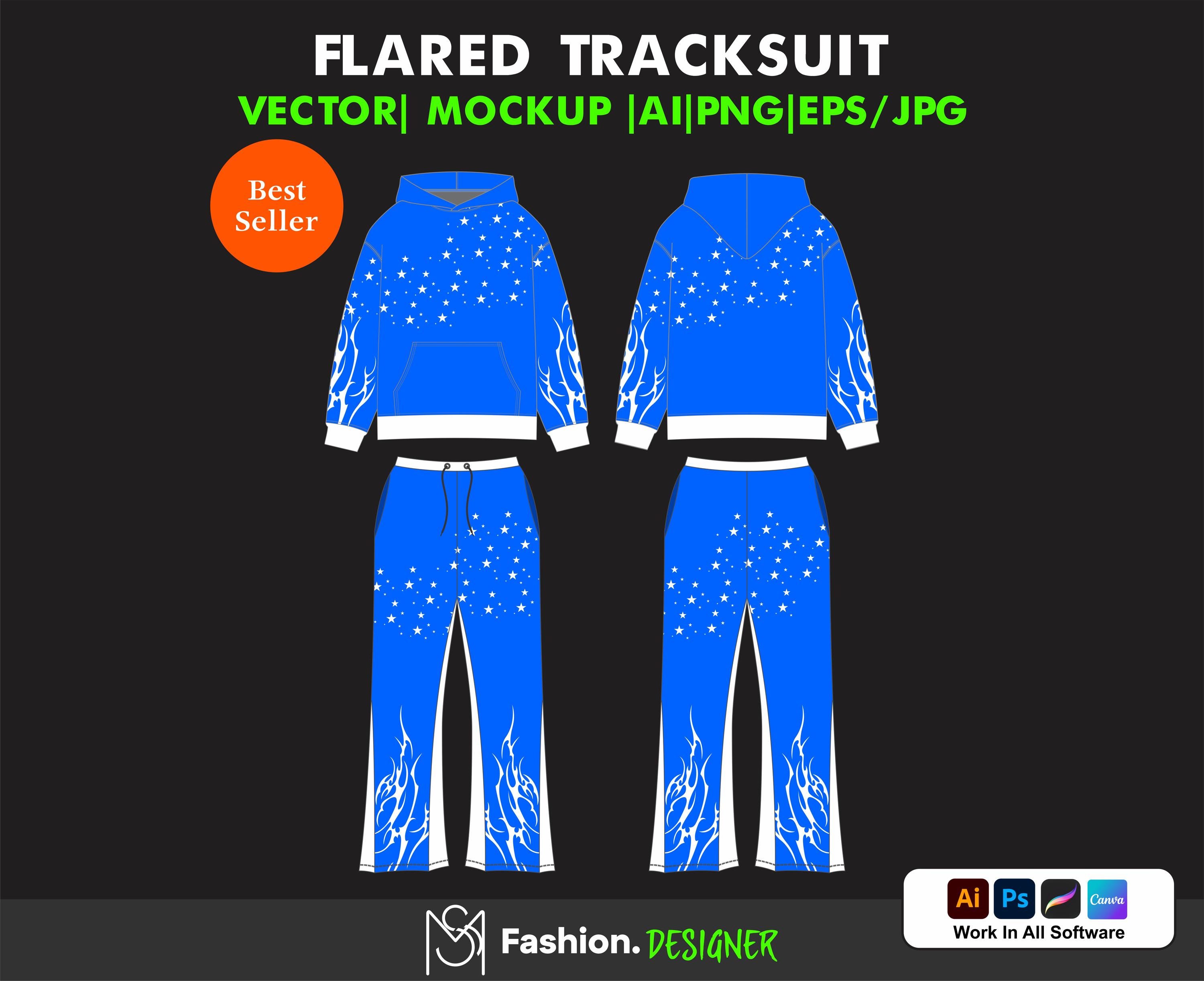 Flared Tracksuit Vector Mockup: Streetwear Fashion Tech Pack (digital ...