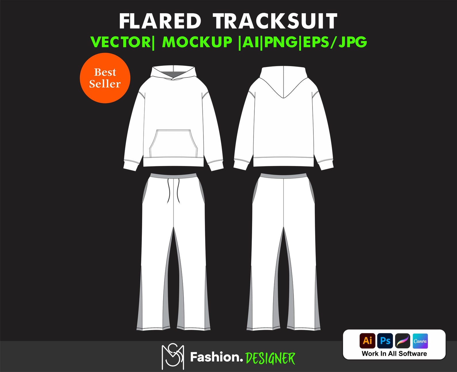 Flared Tracksuit Vector Mockup: Streetwear Fashion Tech Pack (digital ...