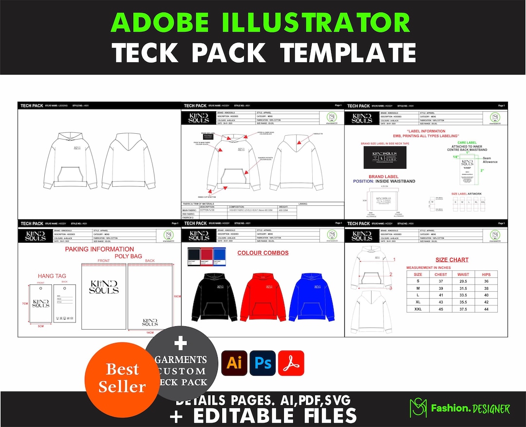 Editable Fashion Tech Pack Templates | Custom PDF & AI Tech Packs for ...