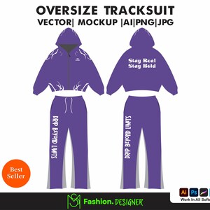 Oversized Tracksuit Vector Mockup: Streetwear Fashion Tech Pack (AI ...