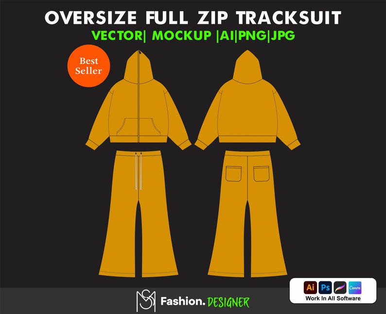 Tracksuits Vector Mockup | Streetwear Hoodie Mockup Tech Pack Cad ...