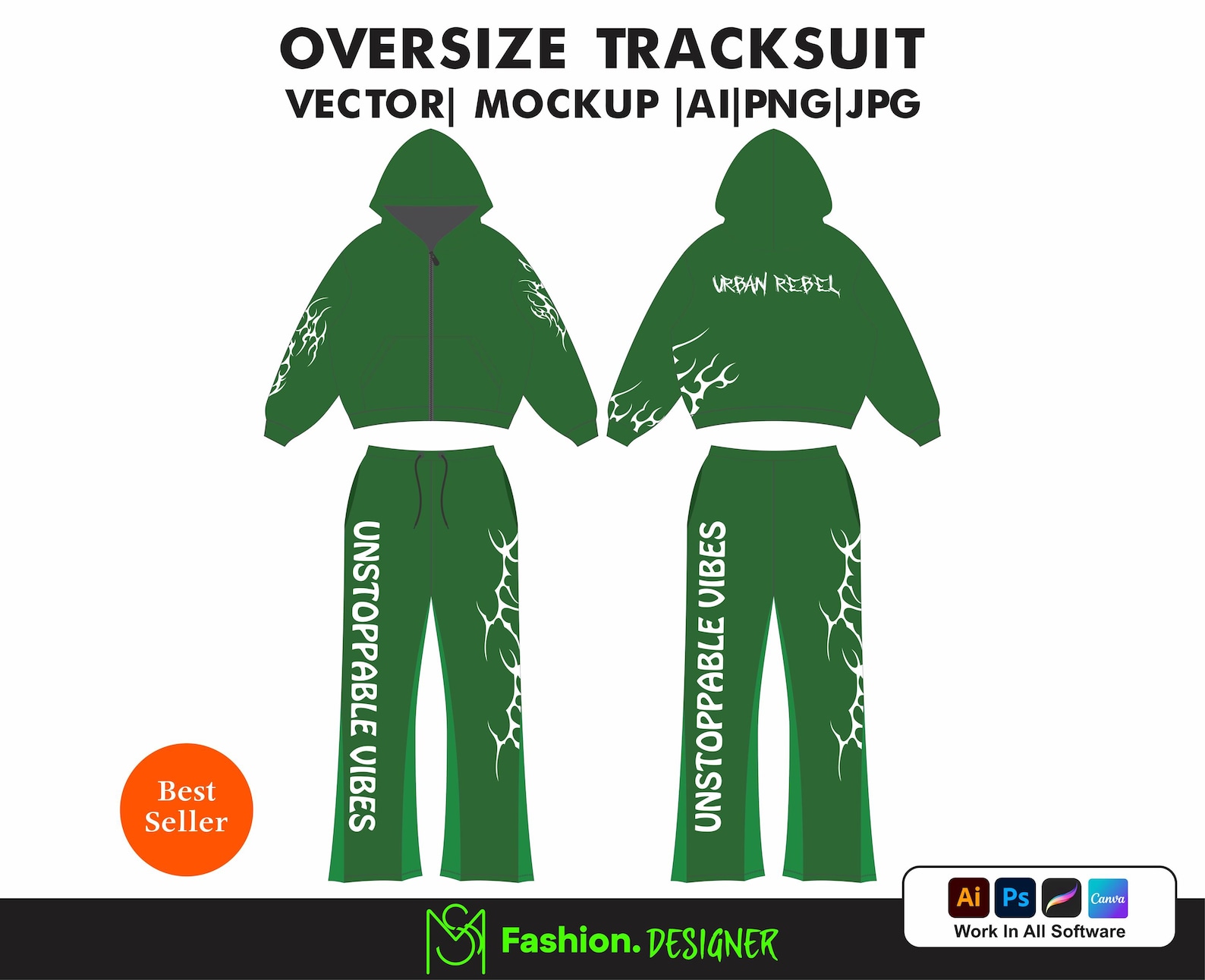 Oversized Tracksuit Vector Mockup: Streetwear Fashion Tech Pack (AI ...