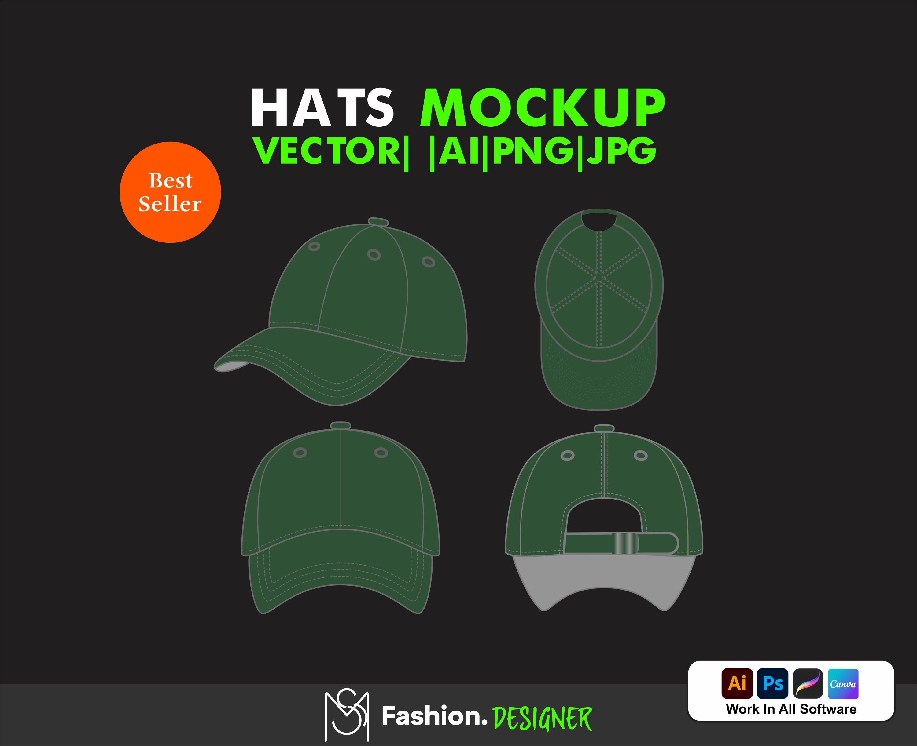 Men's Hat Mockup Vector | Hat Tech Pack Template | Streetwear Hat ...