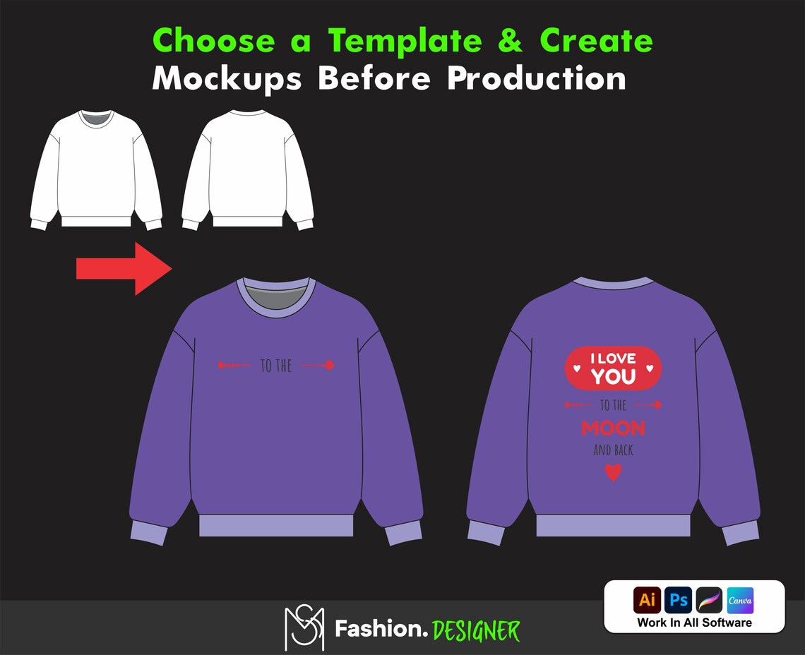 Streetwear Crewneck Sweatshirt Vector Mockup | Tech Pack (ai, Psd, Pdf ...