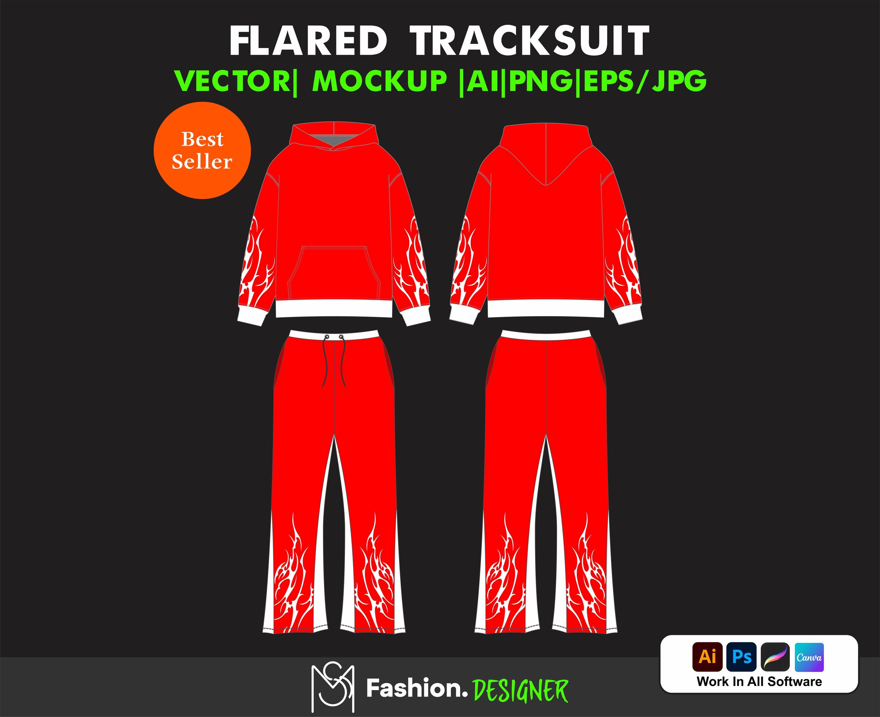 Flared Tracksuit Vector Mockup: Streetwear Fashion Tech Pack (digital ...