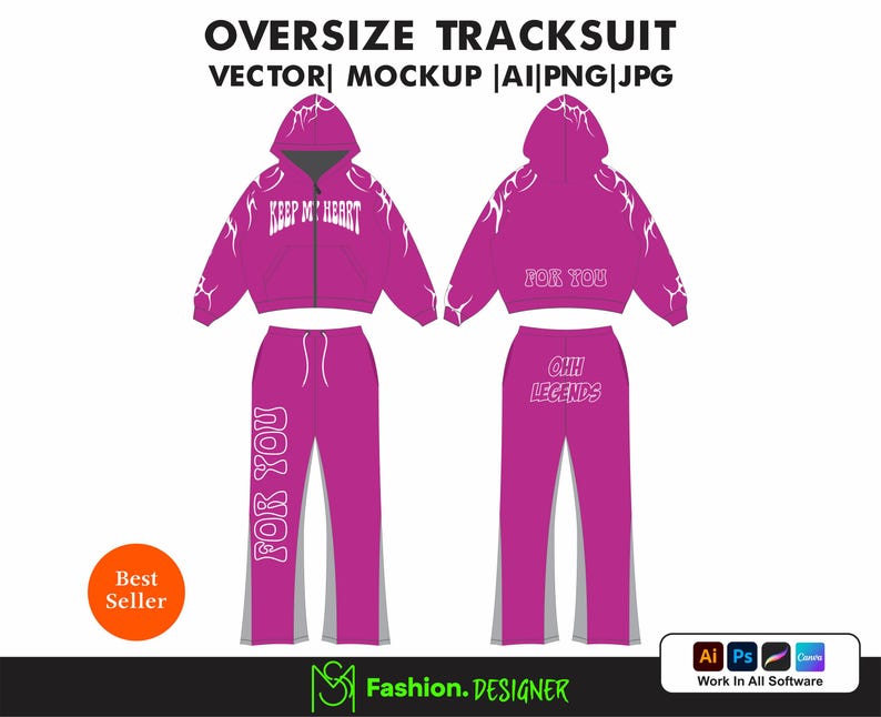 Oversized Tracksuit Vector Mockup: Streetwear Fashion Tech Pack (AI ...