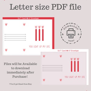 Printable Valentines Day Card You Light up My Life, Instant Download ...