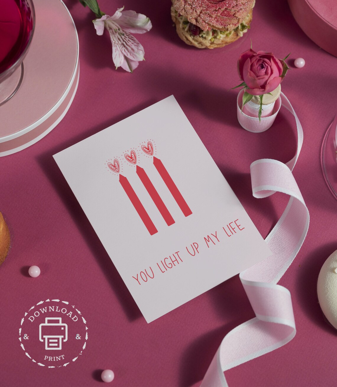 Printable Valentines Day Card You Light up My Life, Instant Download ...